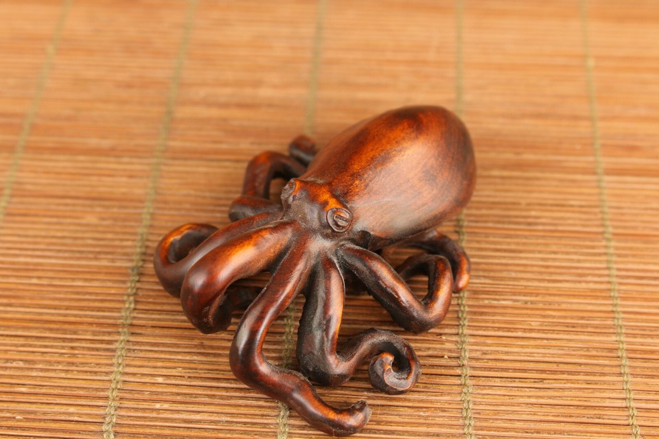 Rare chinese boxwood hand carving octopus statue collect hand piece ...