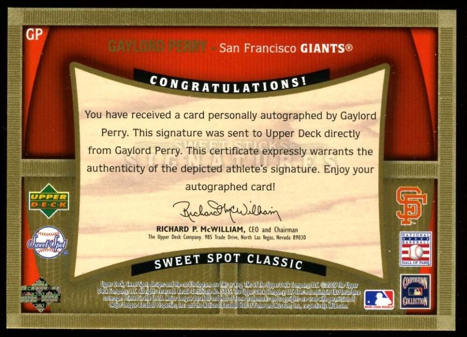 Gaylord Perry 2005 Upper Deck Sweet Spot 30/35 Autograph Giants | eBay