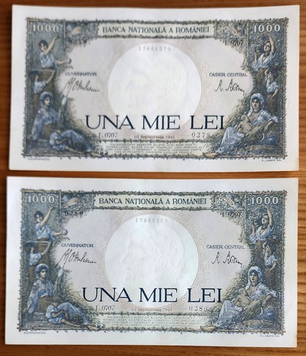 ROMANIA 100000 LEI / 10 SEP 1941. / 2 Consecutive notes... Superb ...
