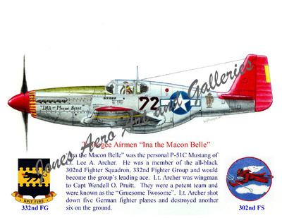 Tuskegee Airmen Lee Archer's P-51 "Ina the Macon Belle" Print by Willie ...