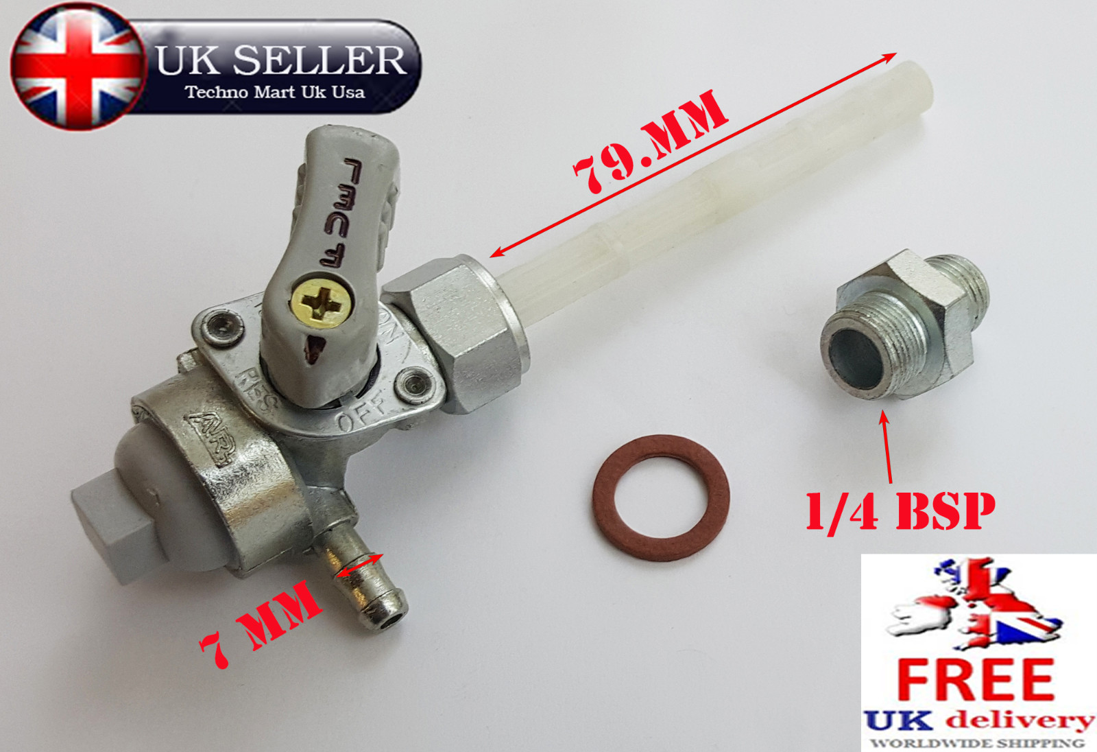 1/4 Bsp x 14" hose Fuel Tap On / Off / Reserve BSA Bantam Motorcycle ...