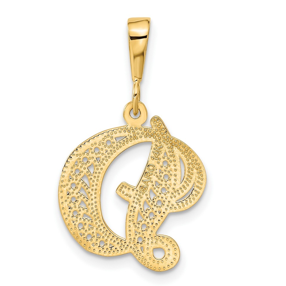 14k Yellow Gold Filigree Design Cursive Style Letter D Initial Pendant ...