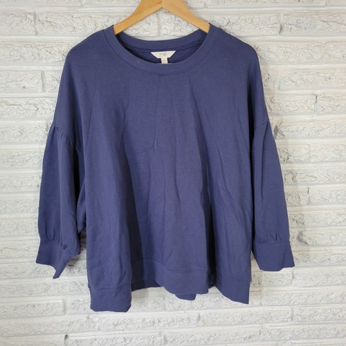 Terra Sky Women Sweatshirt 3X 3/4 Puff Sleeve Blue Cotton Blend Comfy ...