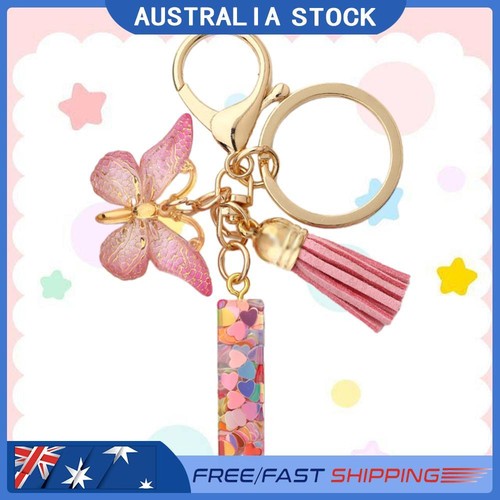 Key Ring Charm Letter I Keychain Pink Tassel Butterfly Key Ring for ...