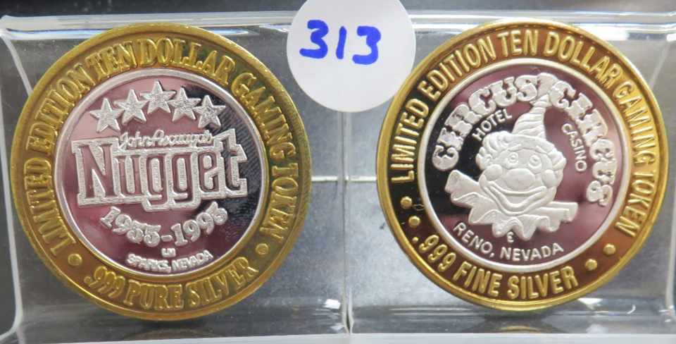 2- $10 Silver Gaming Tokens | eBay