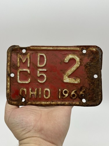 1966 Ohio Motorcycle License Plate Low Number 2 OH MC D5 -- Must See ...