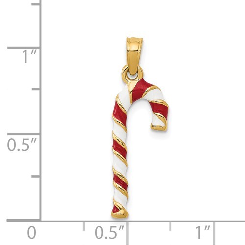14K YELLOW GOLD ENAMELED 3D CANDY CANE PENDANT CHRISTMAS HOLIDAY CHARM ...