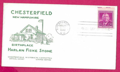 USA 1948 Illustrated FDC - HARLAN FISKE STONE - Fdi CHESTERFIELD, NH ...