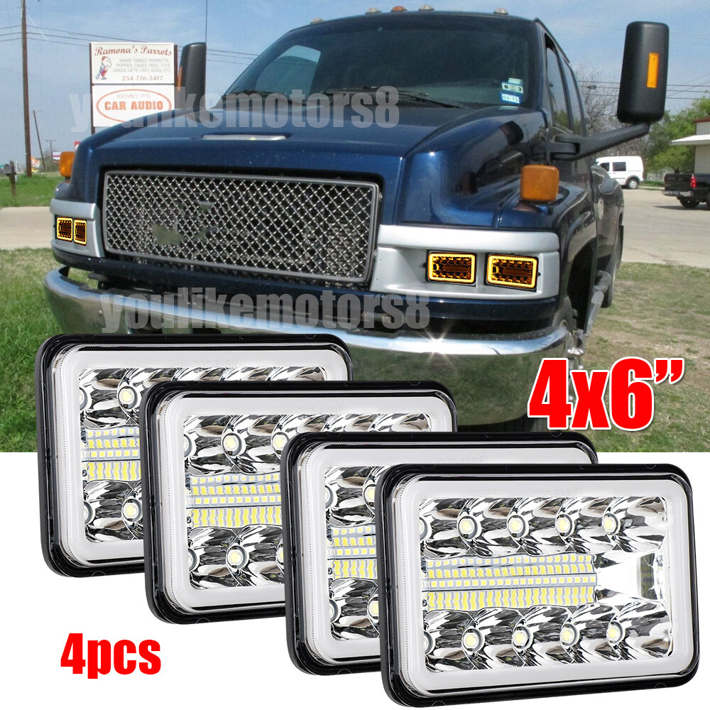 4x Fit GMC C4500 C5500 Topkick 2003-2009 4x6" LED Headlights HI-LO Beam ...