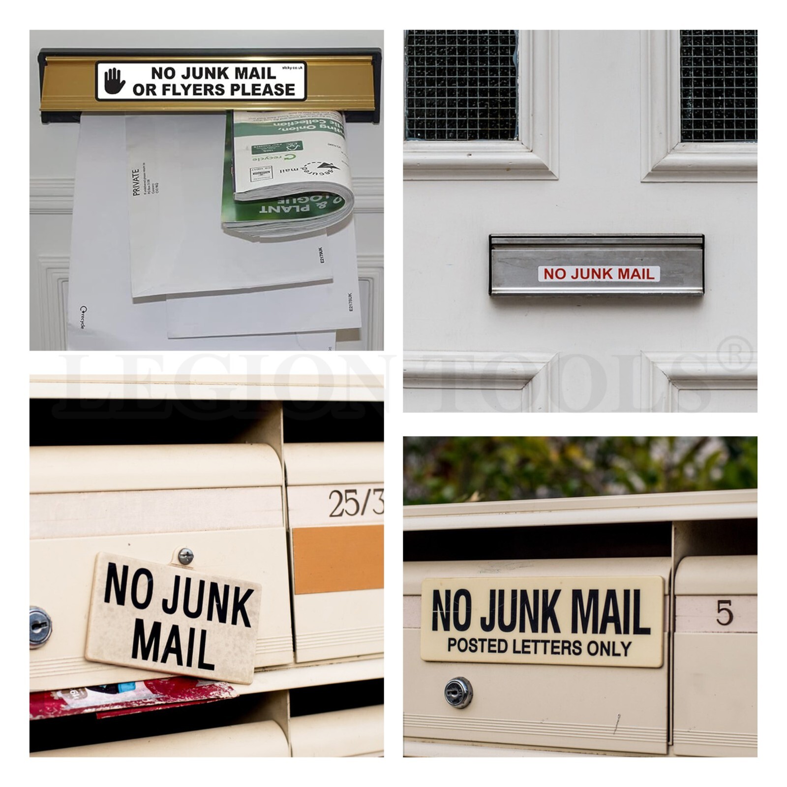 White No Junk Mail Sign Sticker Self Adhesive Plaque Decal On Letterbox ...