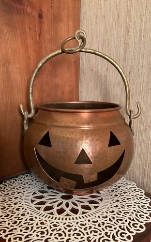 Vintage Small Copper & Brass Jack O Lantern Cauldron Kettle Halloween ...