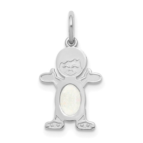 14K White Gold Boy Genuine Opal-October Birthstone Pendant 0.6gm L-0.83 ...