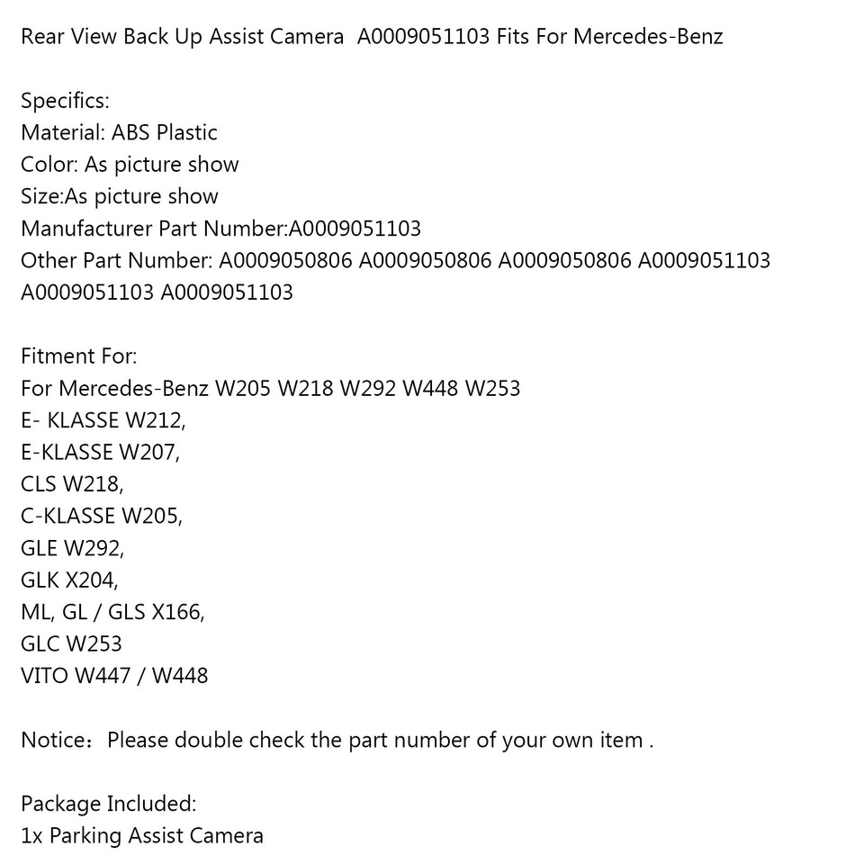 Rear View Back Up Assist Camera A0009051103 Fits For Mercedes-Benz Ml ...