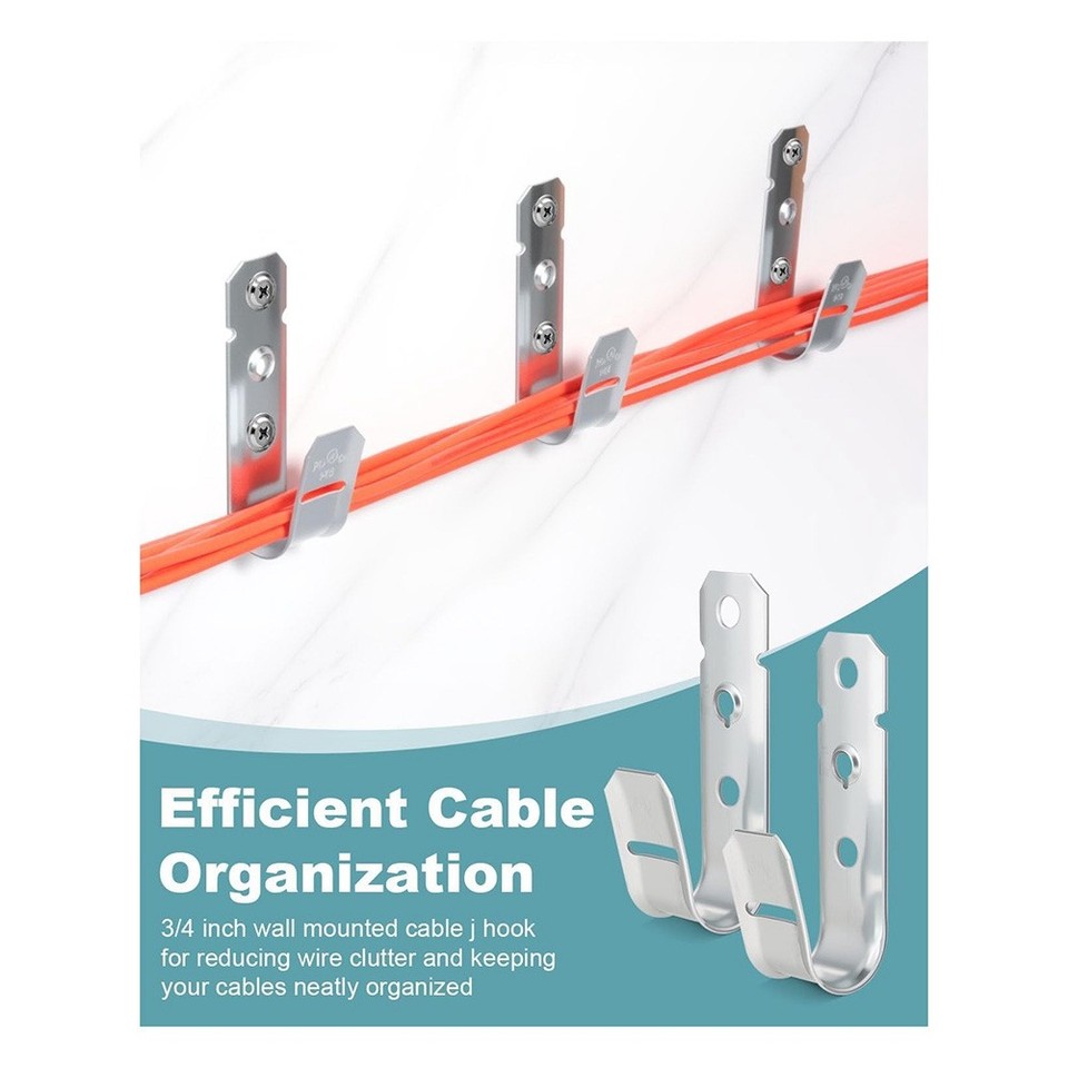 Cable Support J-Hook 50 Pcs, 3/4 Inch Galvanized Wall Mounted Hooks ...