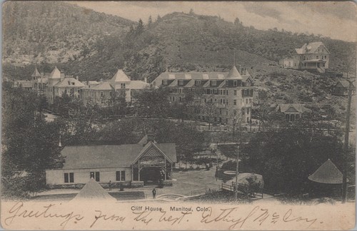 Cliff House Manitou Colorado buildings mountain people c1900s postcard ...