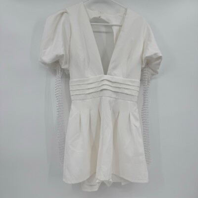 Blithe LA Romper Women Small NEW White Long Sleeve Rhinestone Wedding ...