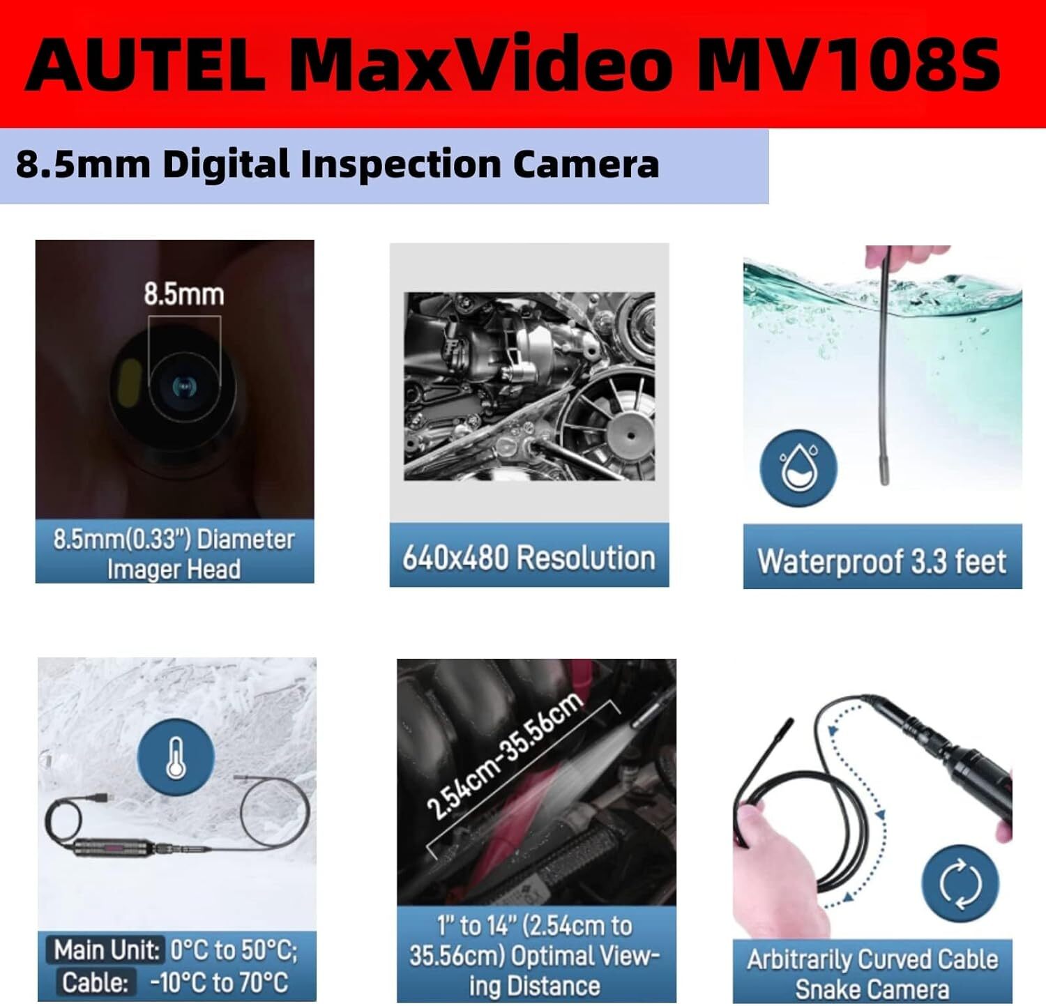 Autel MaxiVideo MV108S Digital Inspection Camera Endoscope For PC MS ...