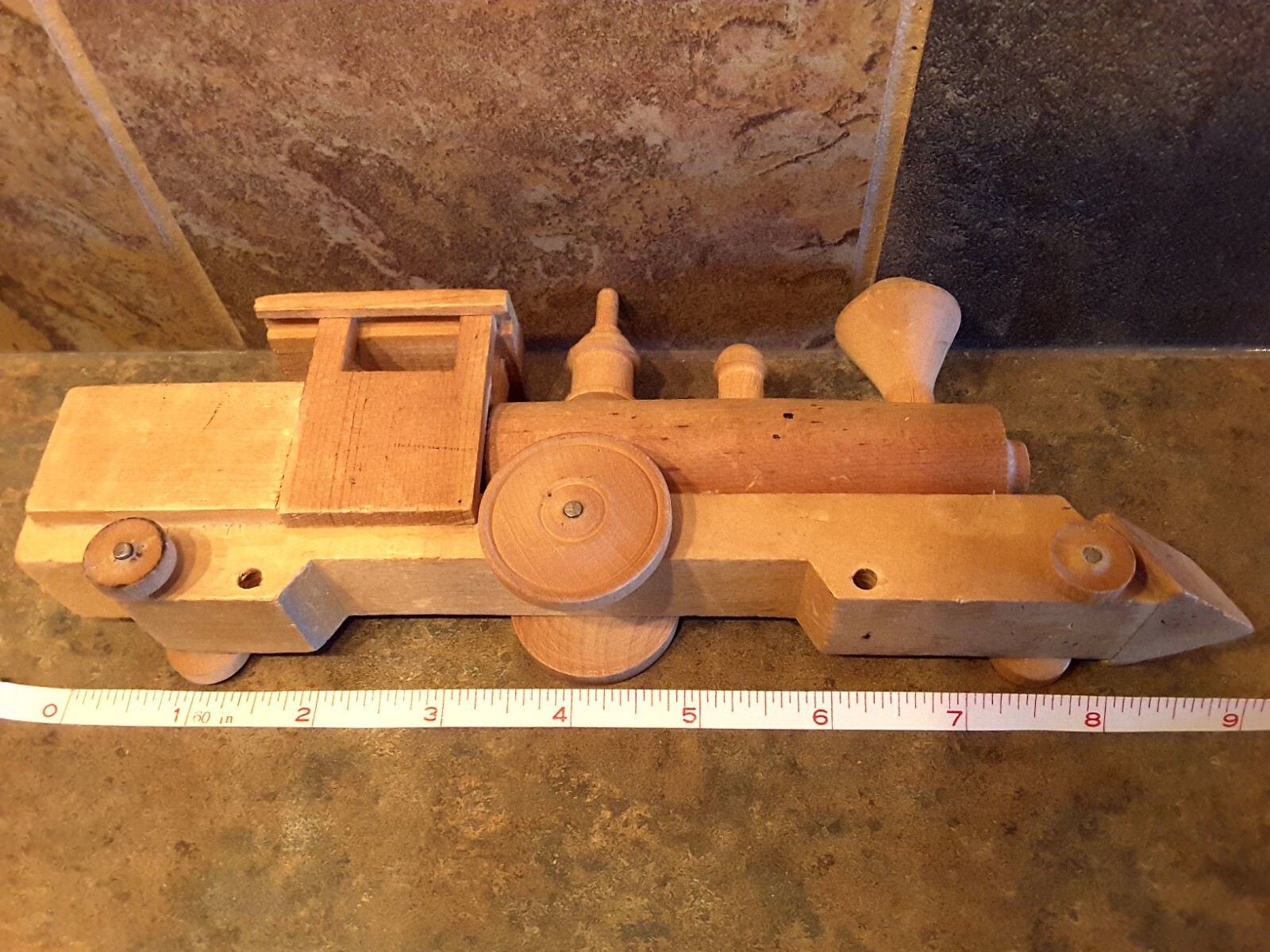 Vintage Wooden Toy Train Engine Unpainted Locomotive 9" x 1.75" Wide x ...
