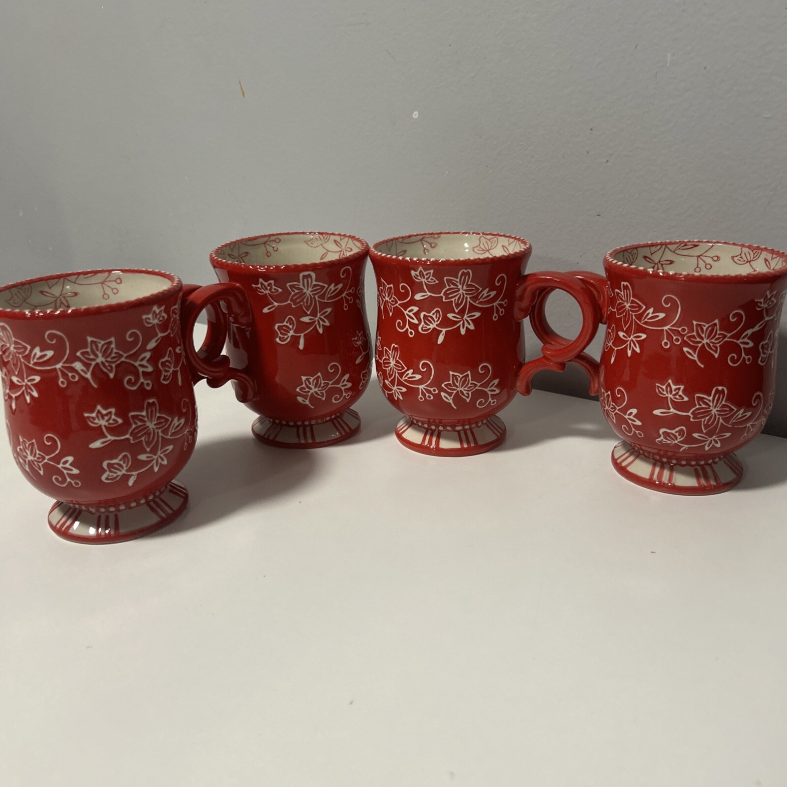 FOUR Temp-tations Floral Lace 16oz Coffee Tea Cocoa Footed Mugs Set of ...