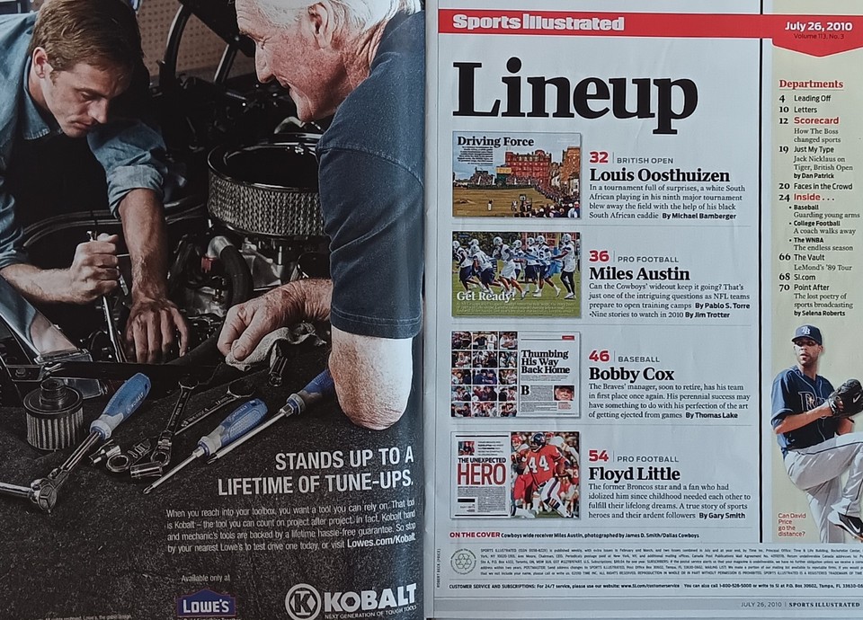 Sports Illustrated July 2010 Floyd Little Bobby Cox Cutler McNabb Jets ...