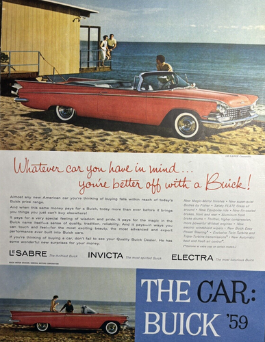 1959 Buick Automobiles Le Sabre Convertible Invicta Electra Car VTG ...