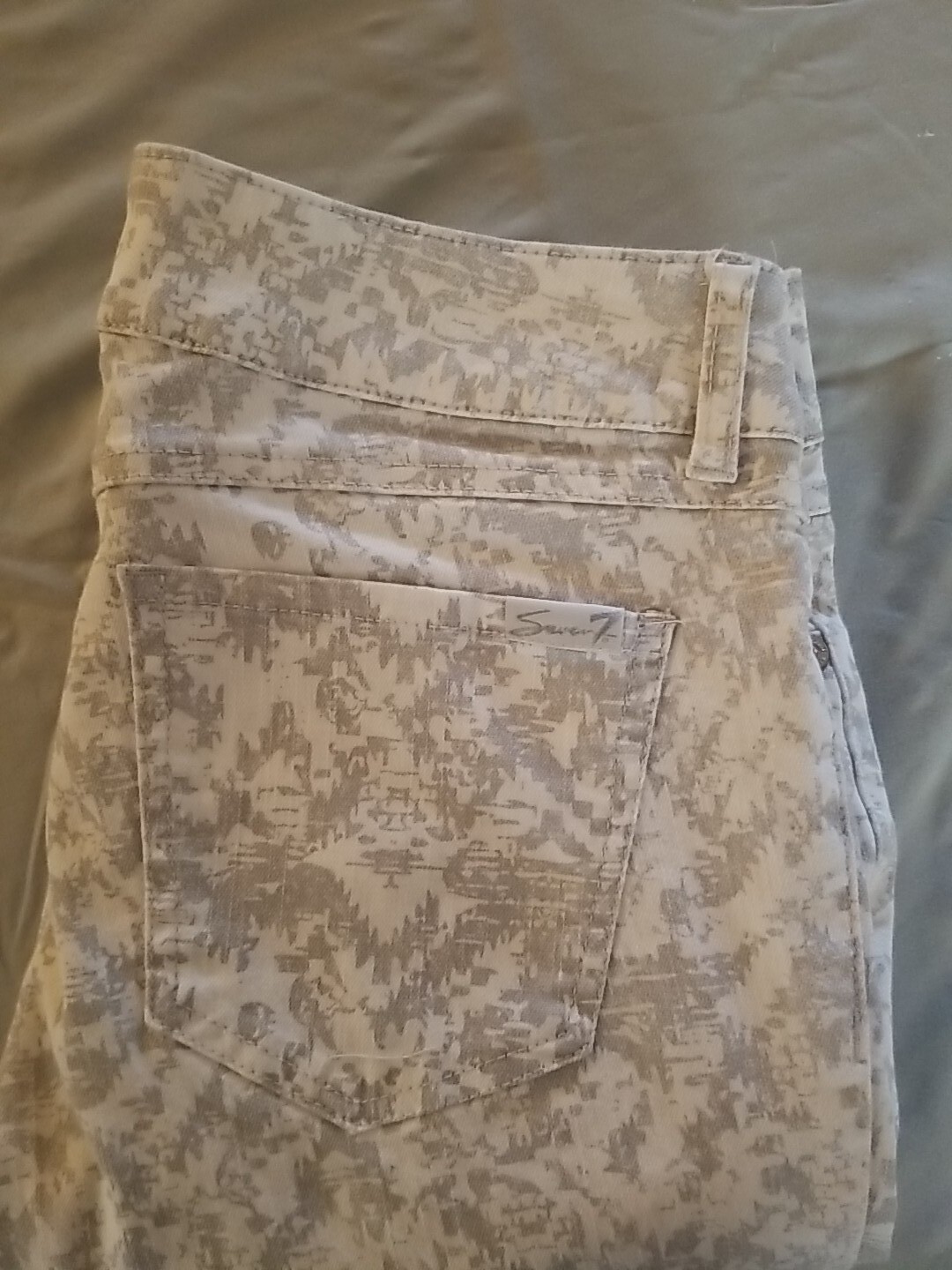 Seven 7 Jeans Womens Size 8 White Denim Abstract Print Skinny Jeans Mid ...