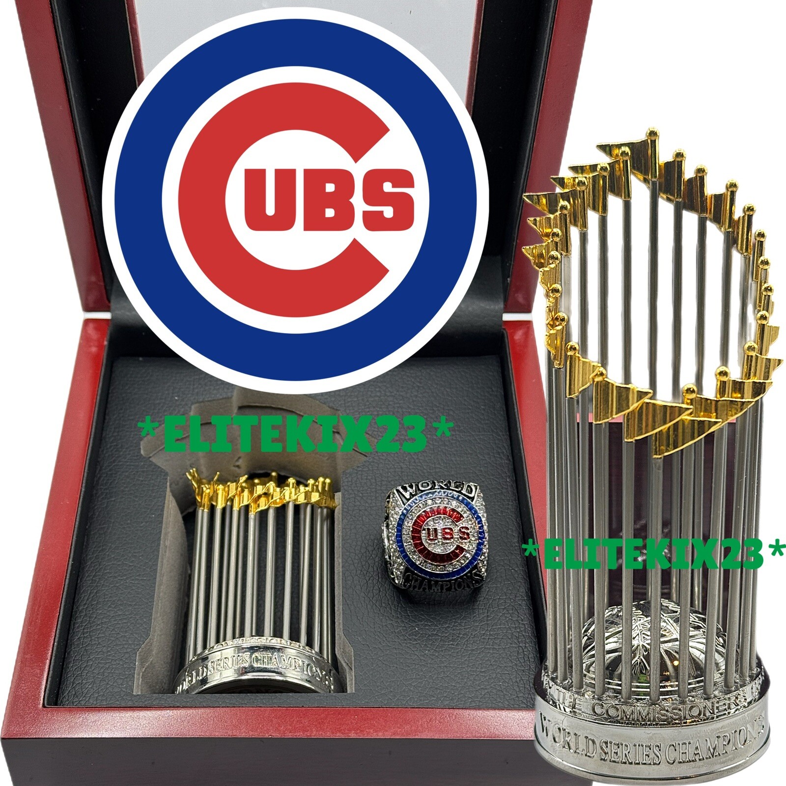 Chicago Cubs 2016 WS World Series CHAMPIONSHIP RING + TROPHY + CASE | eBay