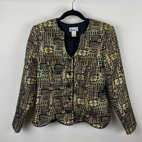 VTG 90s Patra Jacket Blazer Size 8 Gold Metallic Long Sleeve Tapestry ...