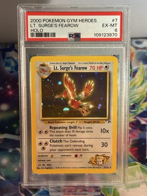 Graded 2000 Lt. Surge’s Fearow-Holo Pokémon Gym Heroes #7 PSA 6 EX-MT ...