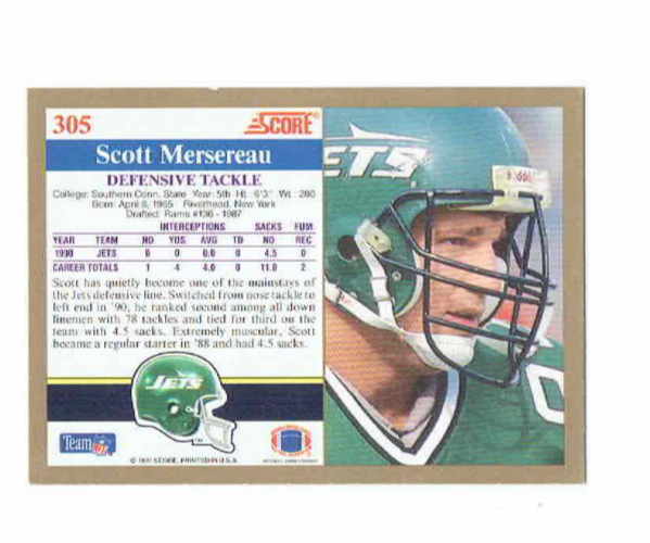 Scott Mersereau New York Jets DT #305 Score 1991 Football Card | eBay