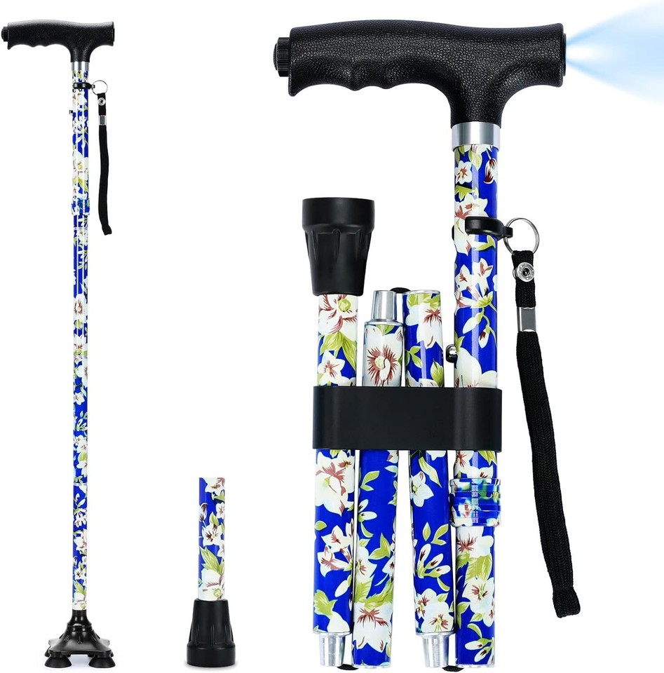 KAKICLAY Folding Walking Cane with LED Light Adjustable Aluminum ...
