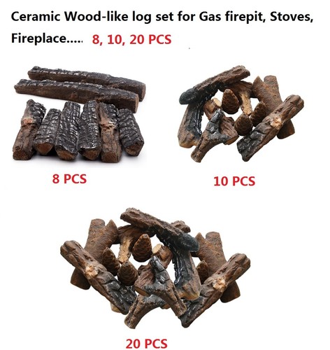 Fireplace, stoves, gas firepit Wood-like Ceramic decorative Log Set 8 ...