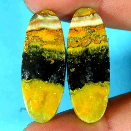 28.75Cts 100%Natural Bumblebee Eclipse Jasper Pair Matched 11x30x4mm ...
