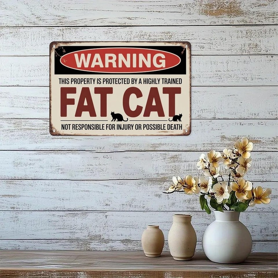 Warning Fat Cat Property Tin Metal Signs Home Décor Vintage Funny Pet ...