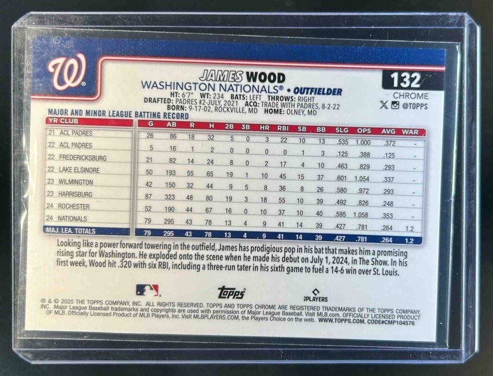 2025 Topps Chrome James Wood RC Super Short Prints SSP #132 Nationals ...