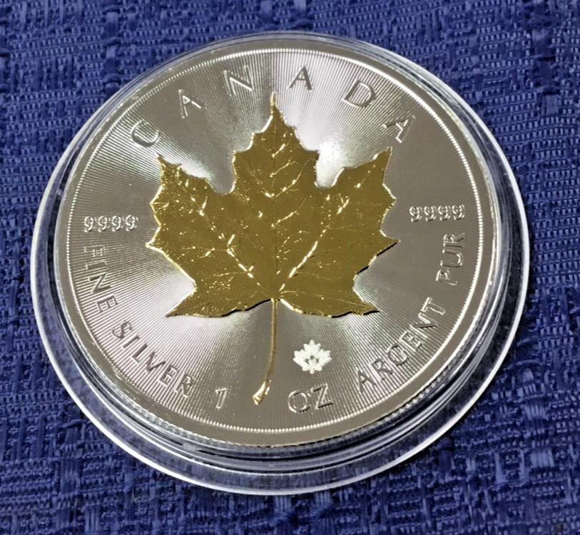 2015 Colorized Canada Maple Leaf 1 oz GOLD GILDED Silver Round Coin ...