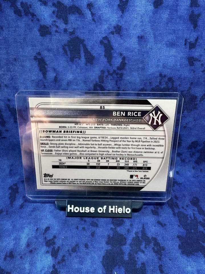 2025 Bowman Chrome - BEN RICE Red Rookie Refractor - New York Yankees ...
