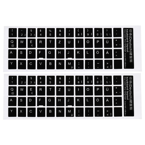 German Keyboard Stickers Cover Smooth, Black Background White Lettering ...