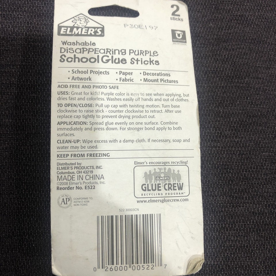 Elmer's Glue Stick Washable Disappearing Purple School Glue .21oz EACH ...
