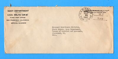 USS Delta AR-9 Navy Department Official Mail Sept 21, 1945 Tokyo Bay ...