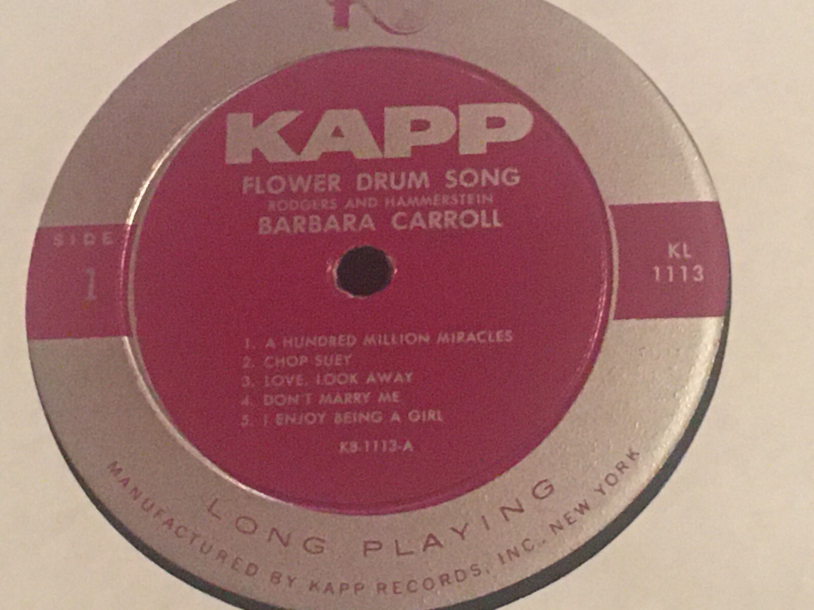 BARBARA CARROLL - Flower Drum Song ~ KAPP 1113 {dg orig} Trio & Bill ...