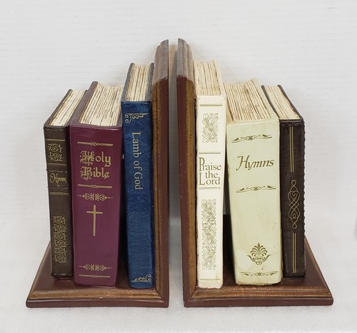 Vintage Book Shaped Bookends Holy Bible Christan Hymns Religion | eBay