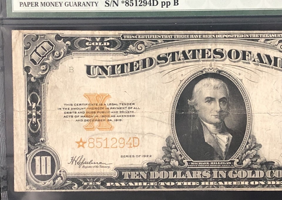 1922 $10 (Star Note)⭐️🇺🇸 FR. 1173* Gold Certificate PMG 25 Very Fine ...