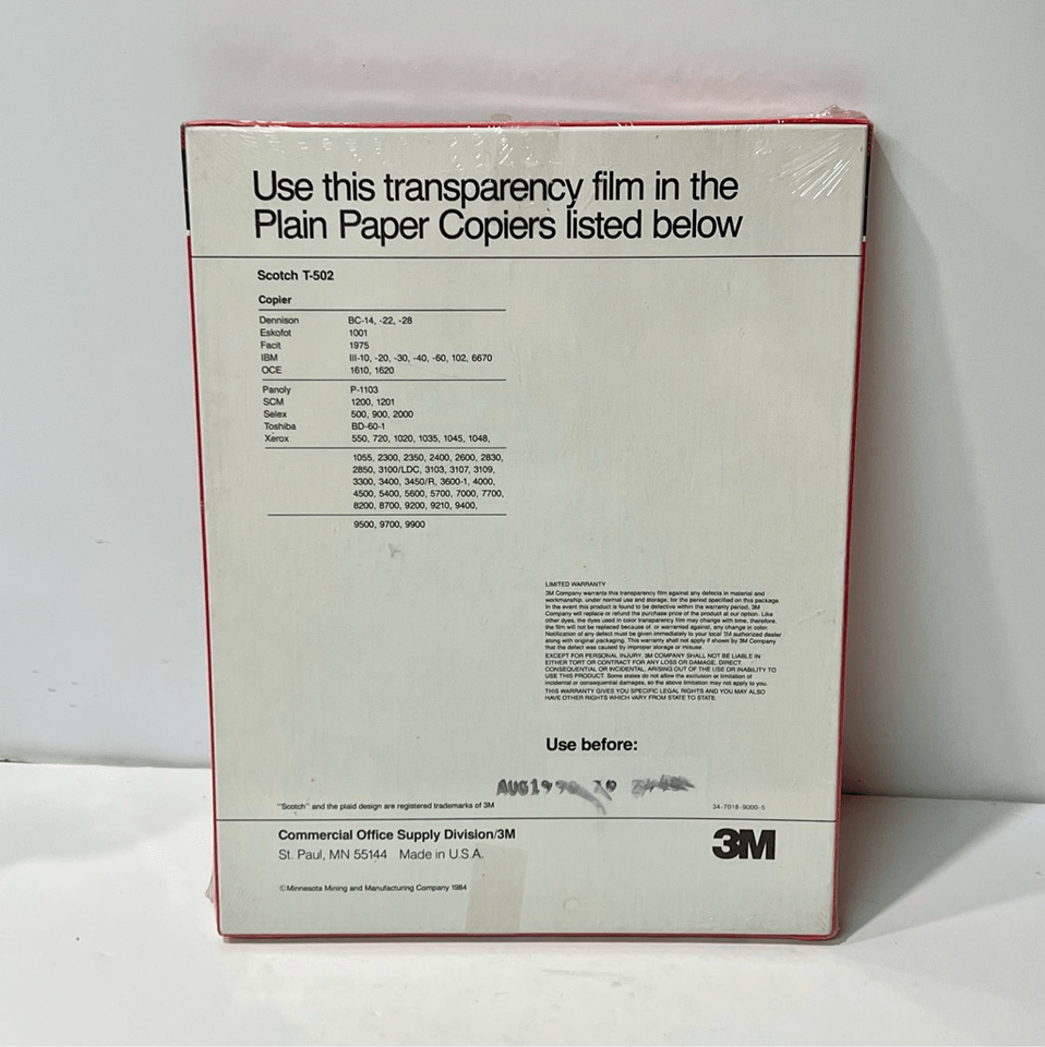 Vintage Scotch 3M 502 Transparency Film For Plain Paper Copiers SEALED ...