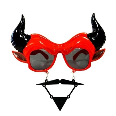 Red Devil With Horns, Moustache and Beard Sunglasses Halloween Fancy ...