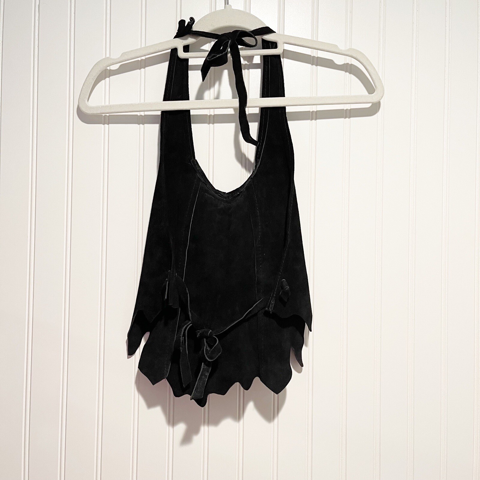 Vintage HB Native American Black Leather Halter Top F… - Gem