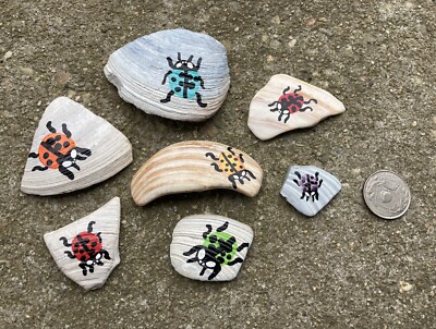7 Hand Painted Mini Ladybug Seashells Glazed Acrylic Decorative Gift ...