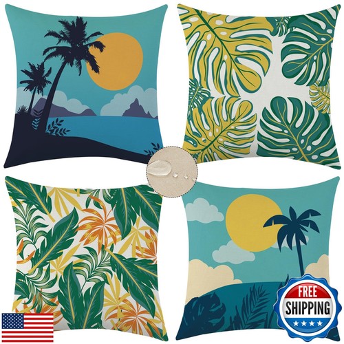 Set of 4 Modern Tropical Waterproof Pillow Covers 18x18 Inch Summer ...