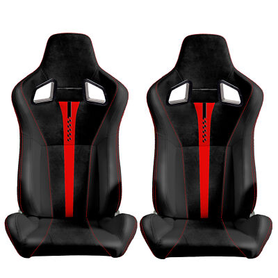 2PCS Universal Racing Seats with Dual Lock Sliders, PVC Leather Bucket ...