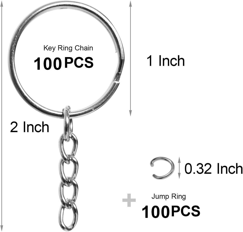 50PCS Bulk Keychains Set, Split Keychains Rings with Chain 1 Inch, Key ...